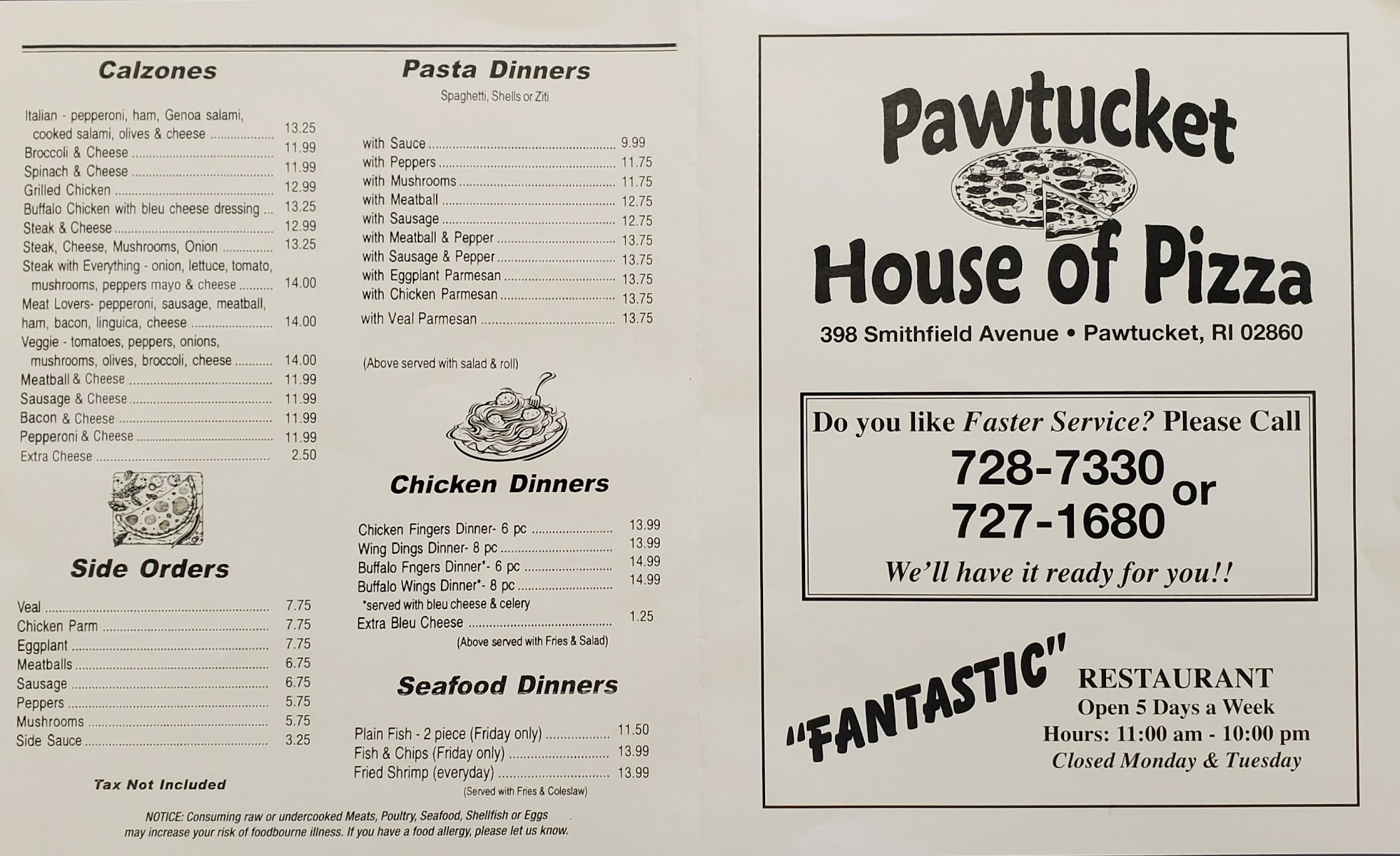 Pawtucket House of Pizza Menu (updated January 2026)